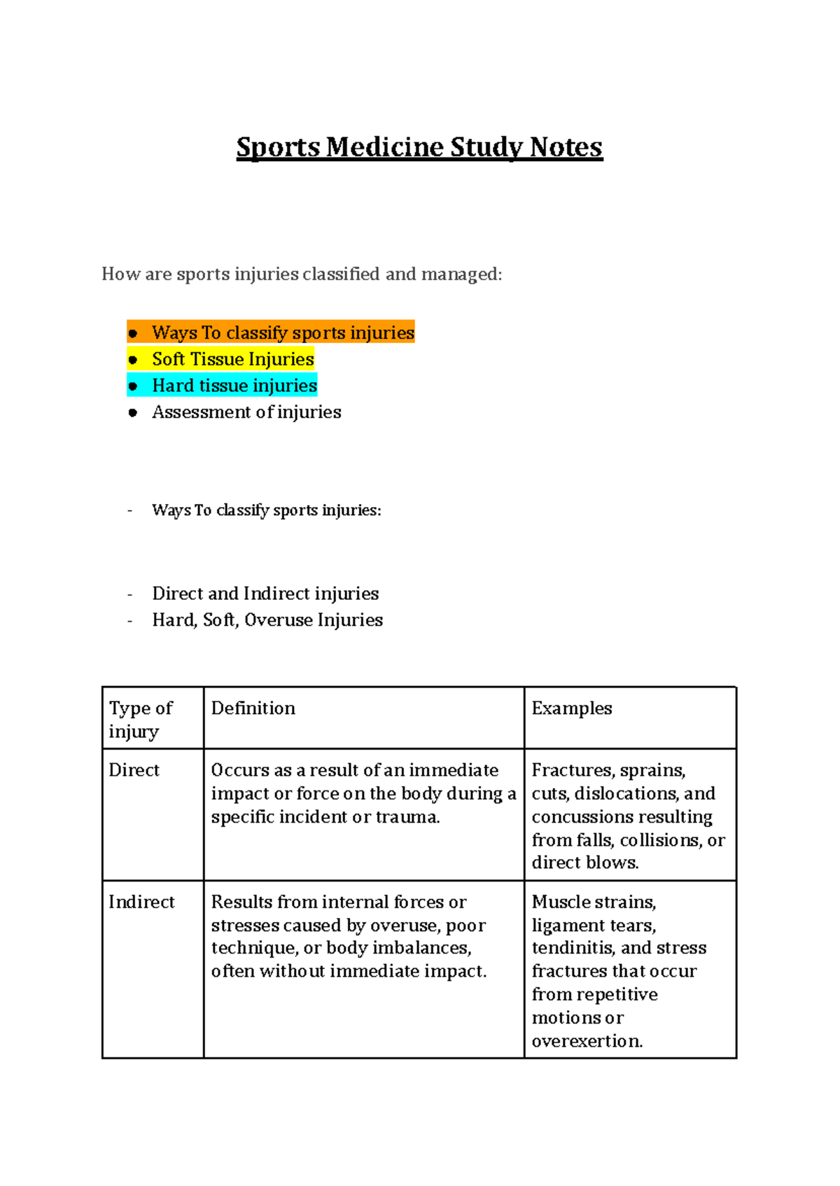 Aiden Briscoe - Study notes (Sports Med) - Sports Medicine Study Notes ...