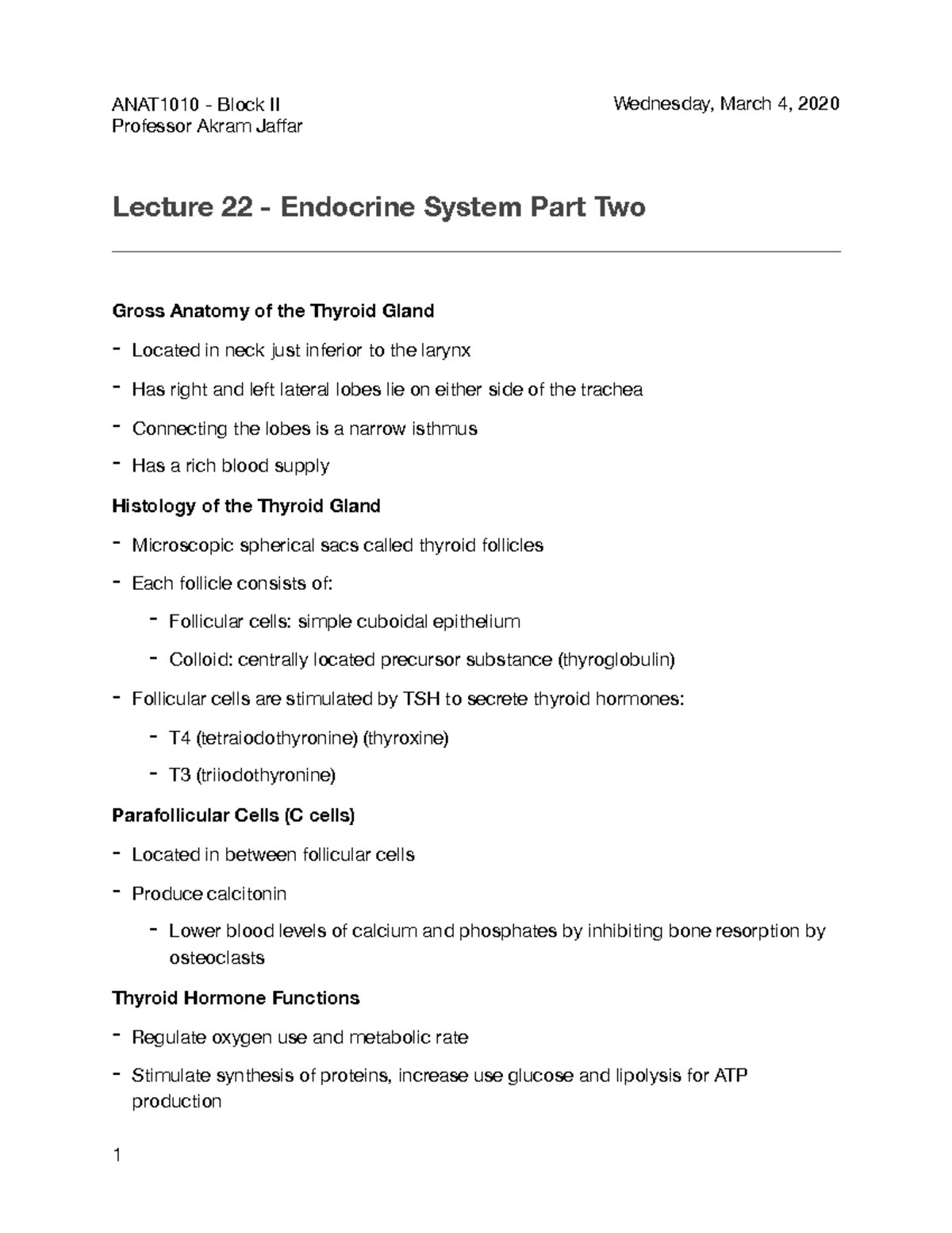 Lecture 22 - Endocrine System Part 2 - Professor Akram Jaffar Lecture ...