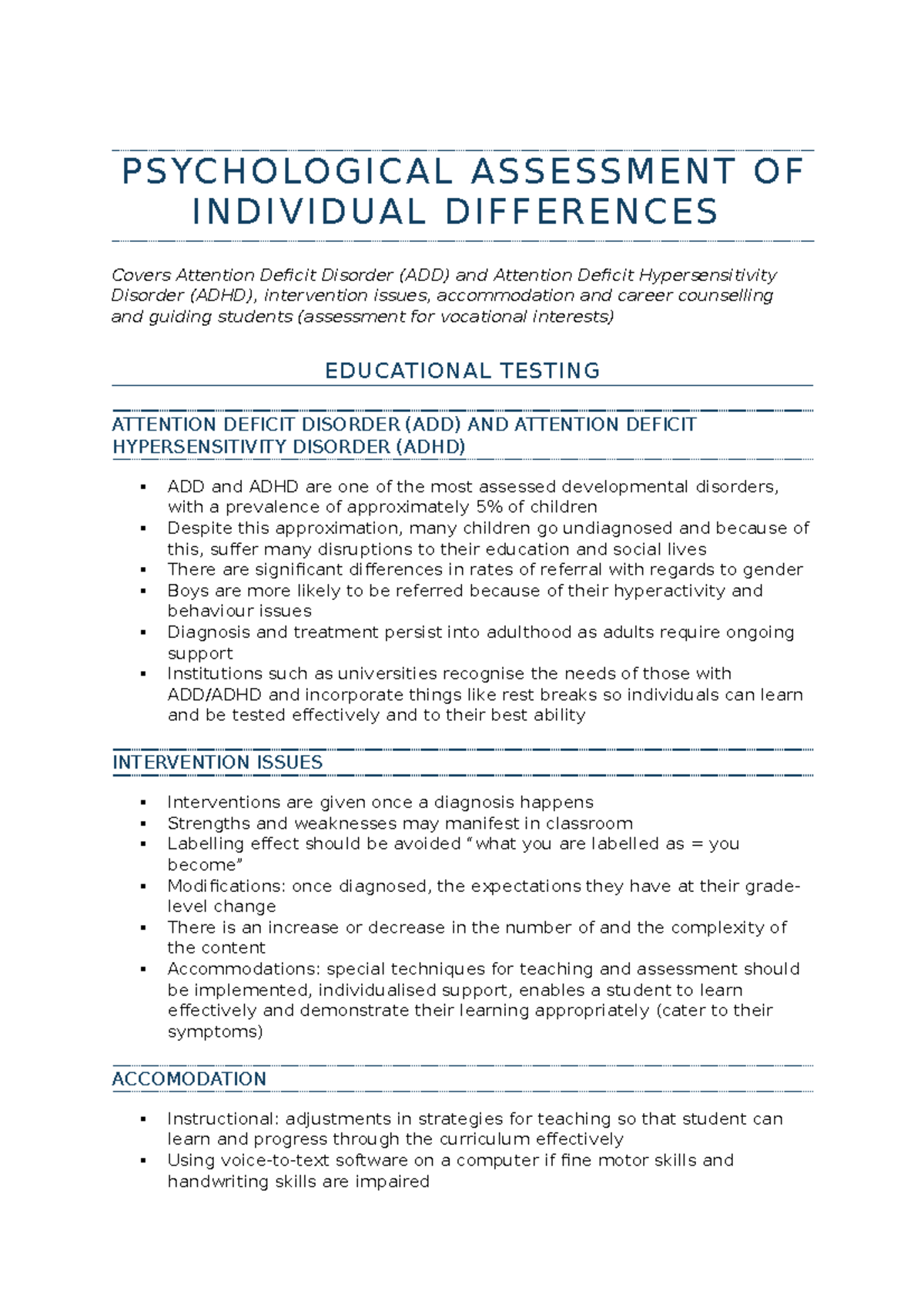 Psychological Assessment of Individual Differences 11 - P S YC H O LO G ...