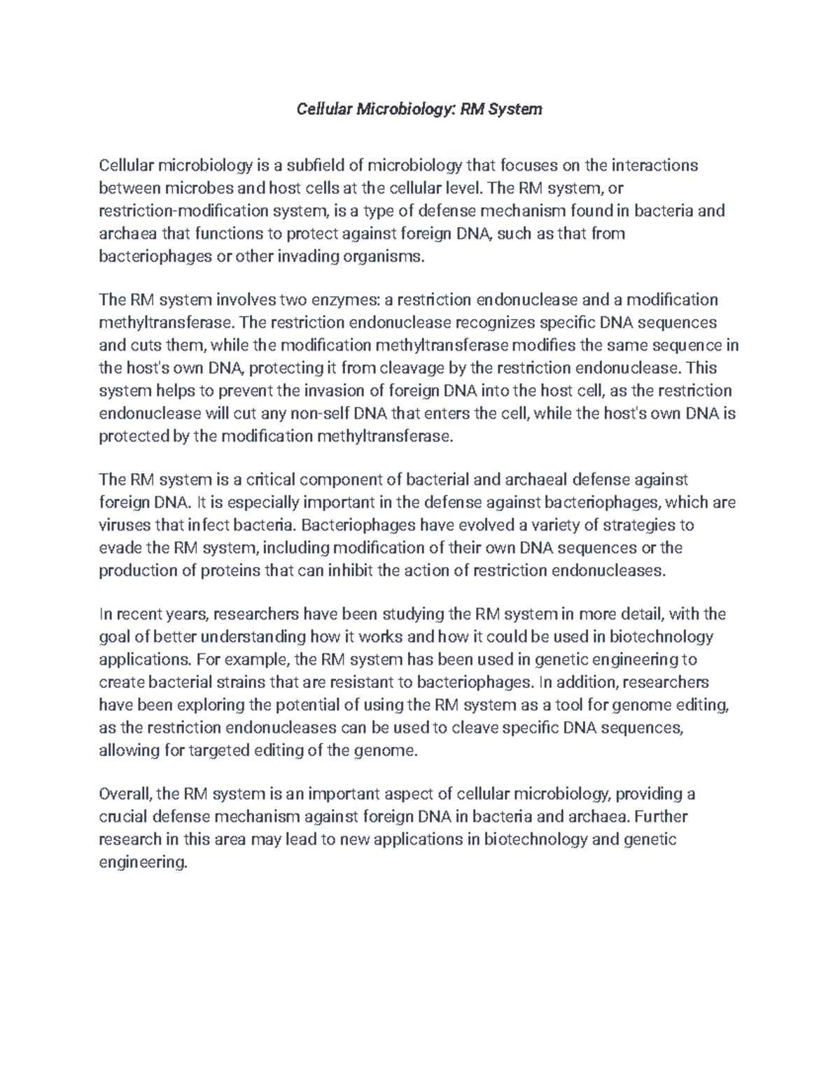 Notes on Cellular Microbiology RM System - Cellular Microbiology: RM ...