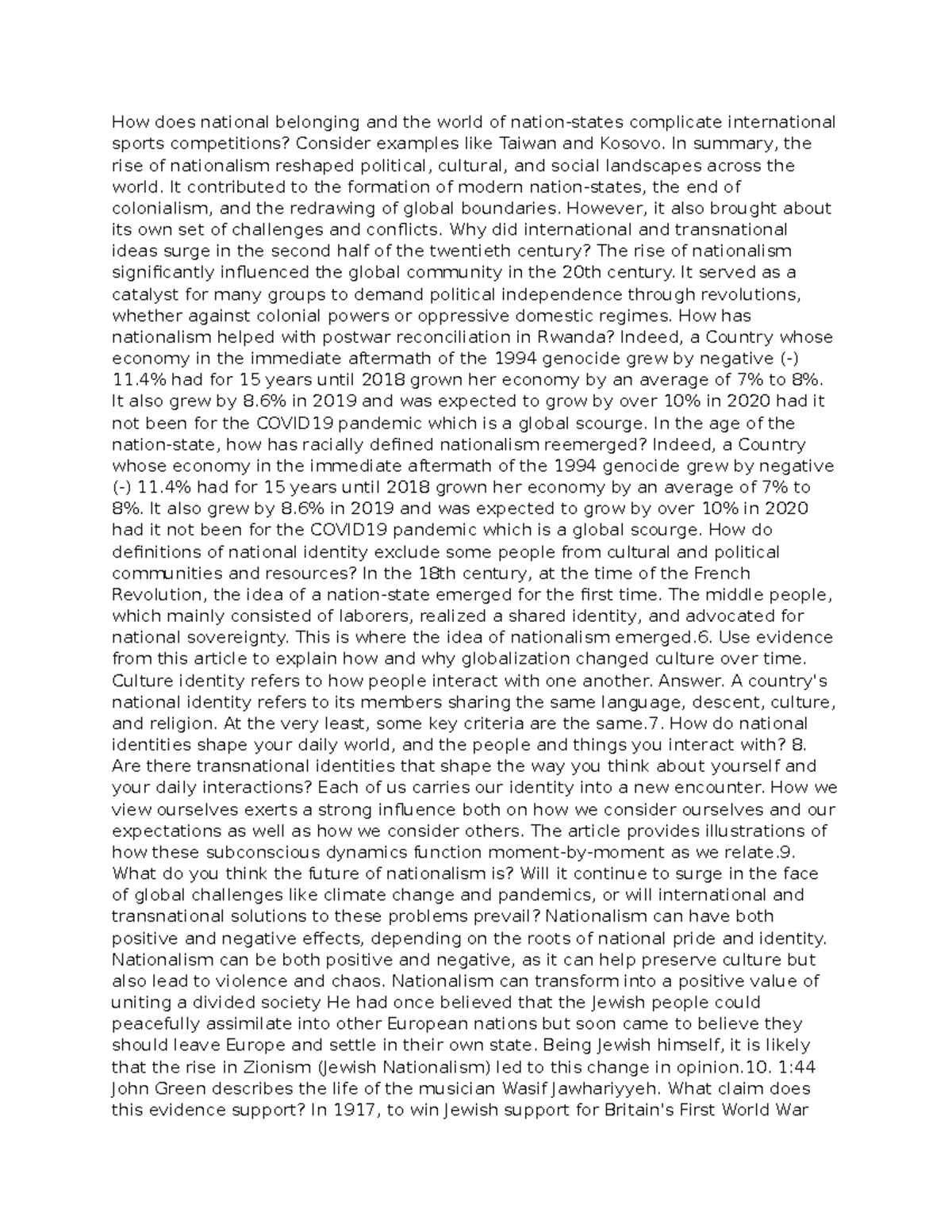 How does national belonging and the world of nation - In summary, the ...
