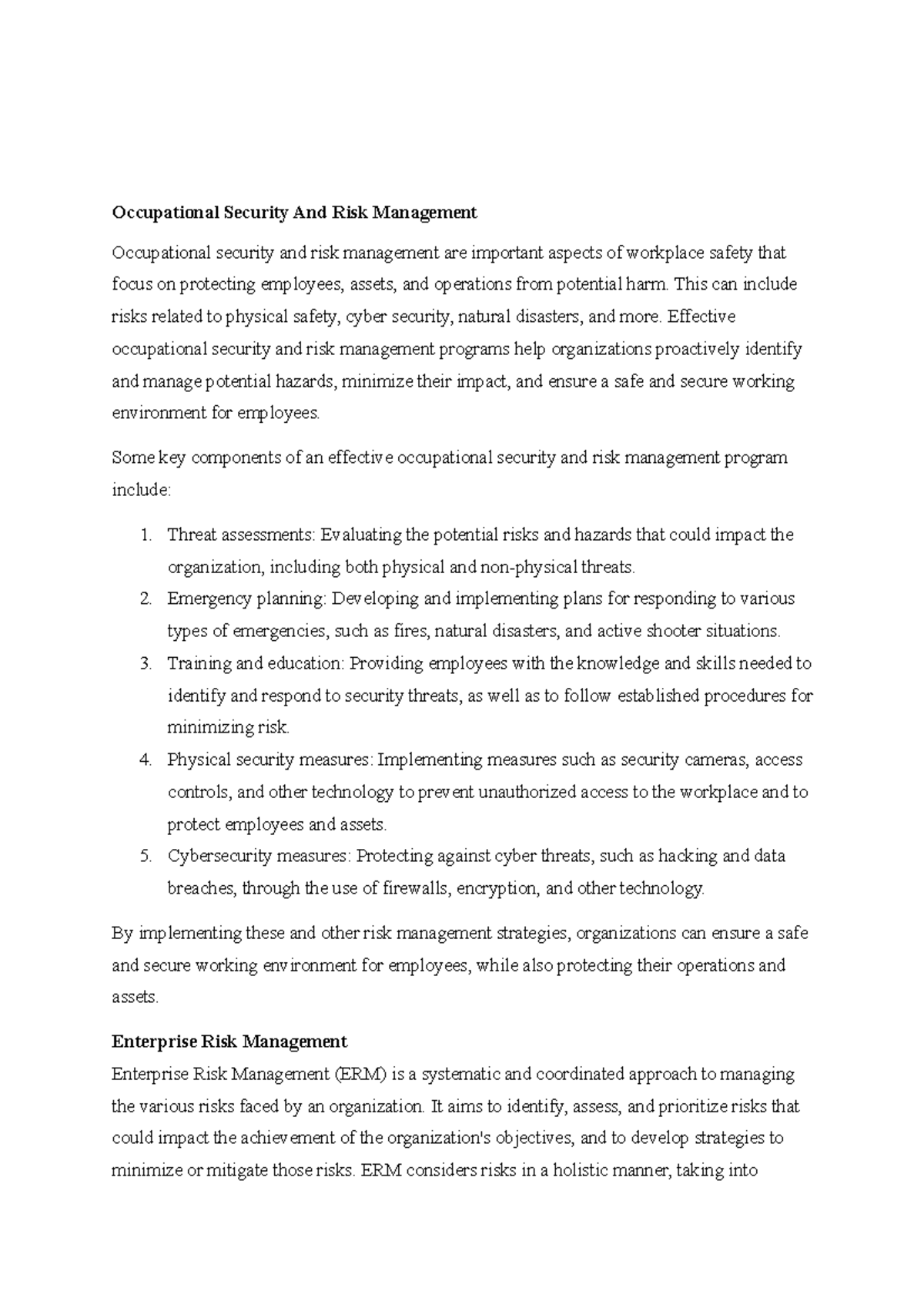 Occupational Security And Risk Management - Occupational Security And Risk Management ...