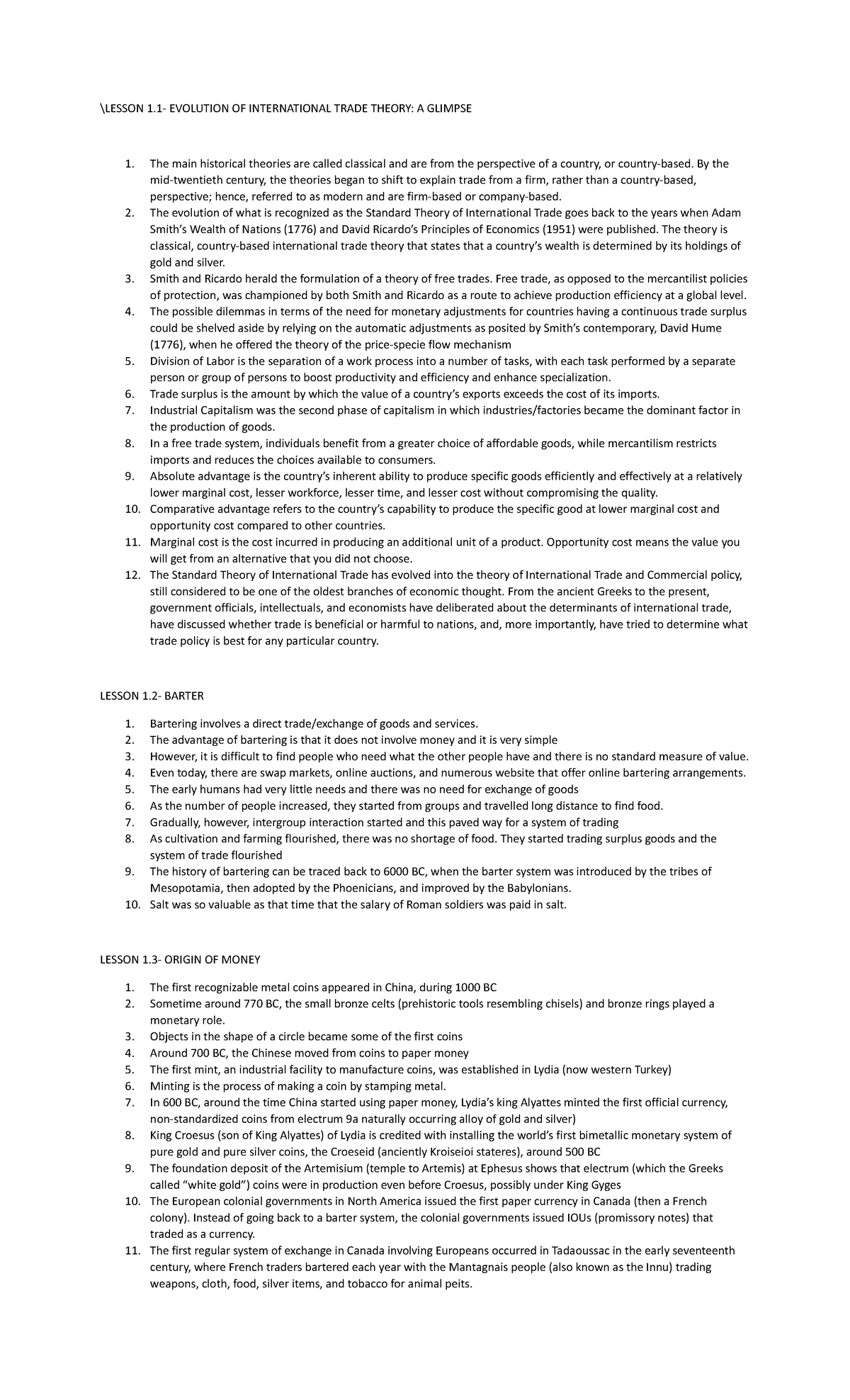 IBTT - Notes of Ibtt - \LESSON 1- EVOLUTION OF INTERNATIONAL TRADE ...