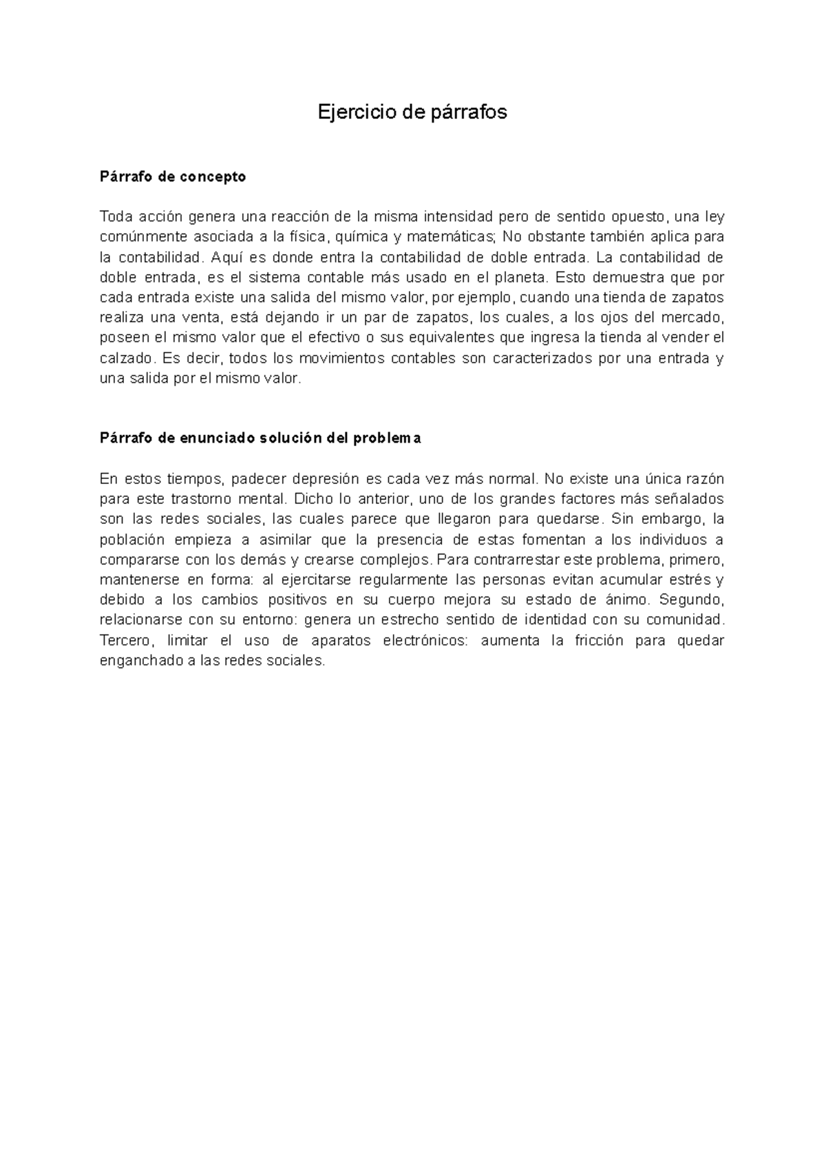 Ejercicio de párrafos - Ejercicio de párrafos Párrafo de concepto Toda ...