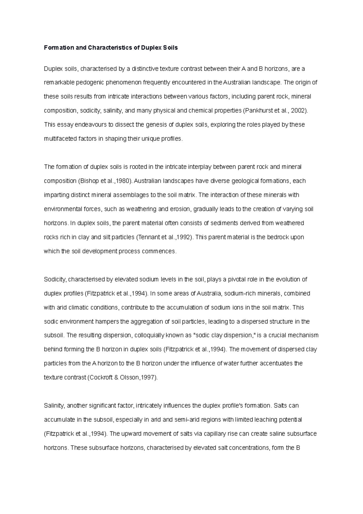 800 words Dermasol - Formation and Characteristics of Duplex Soils ...