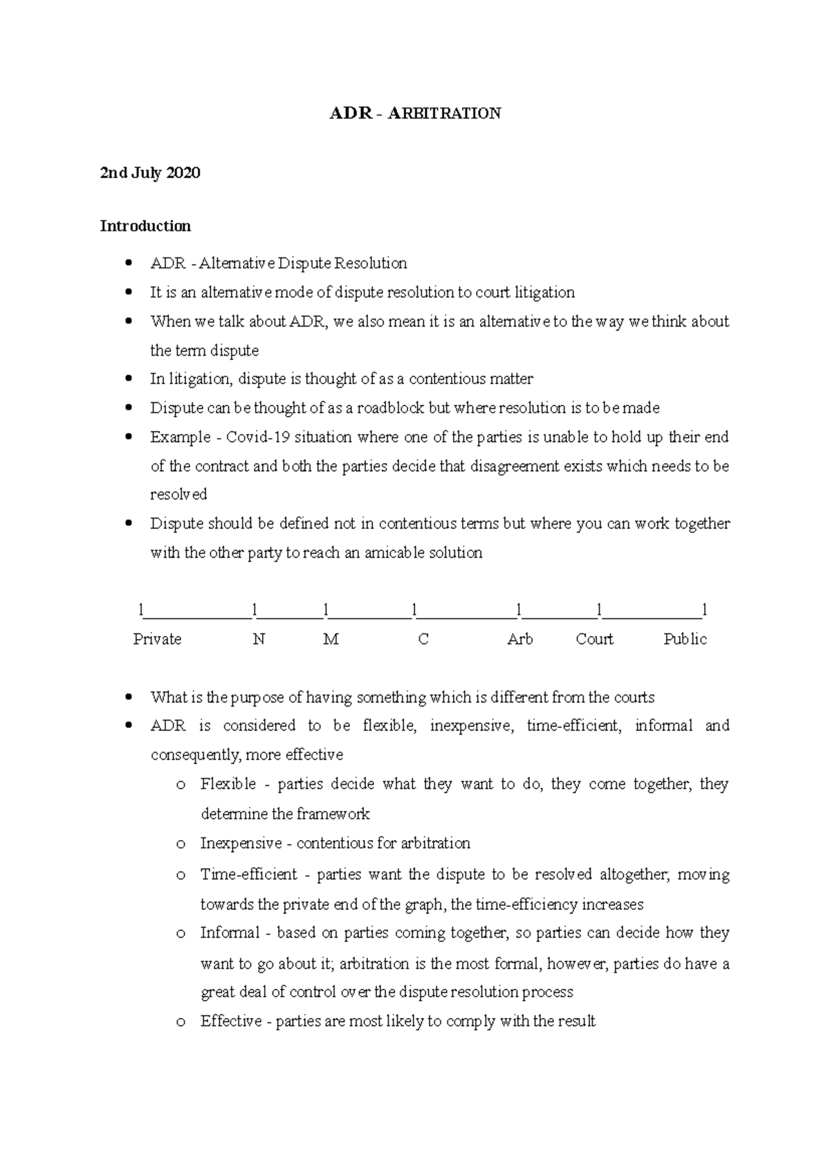 Alternate Dispute Resolution - Arbitration Lecture Notes for Complete ...