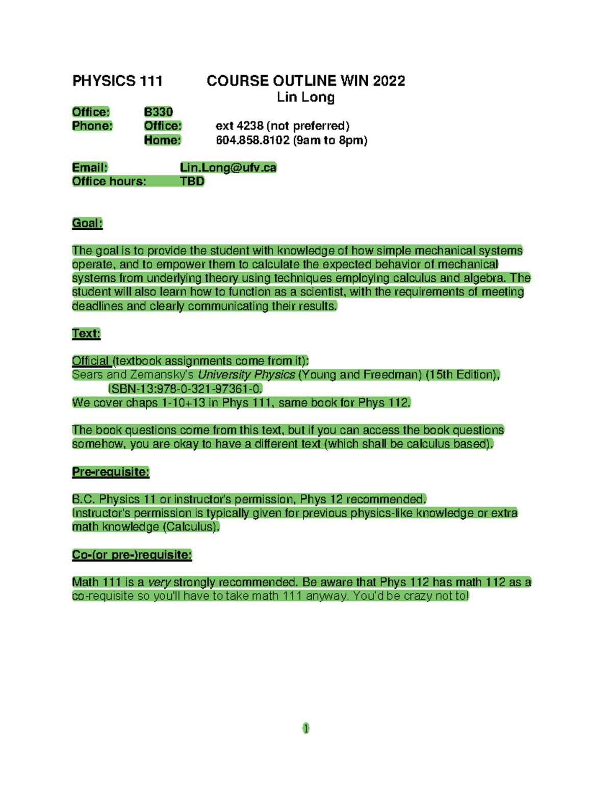 W22 P111 course outline (with assignment questions) - PHYSICS 111 ...