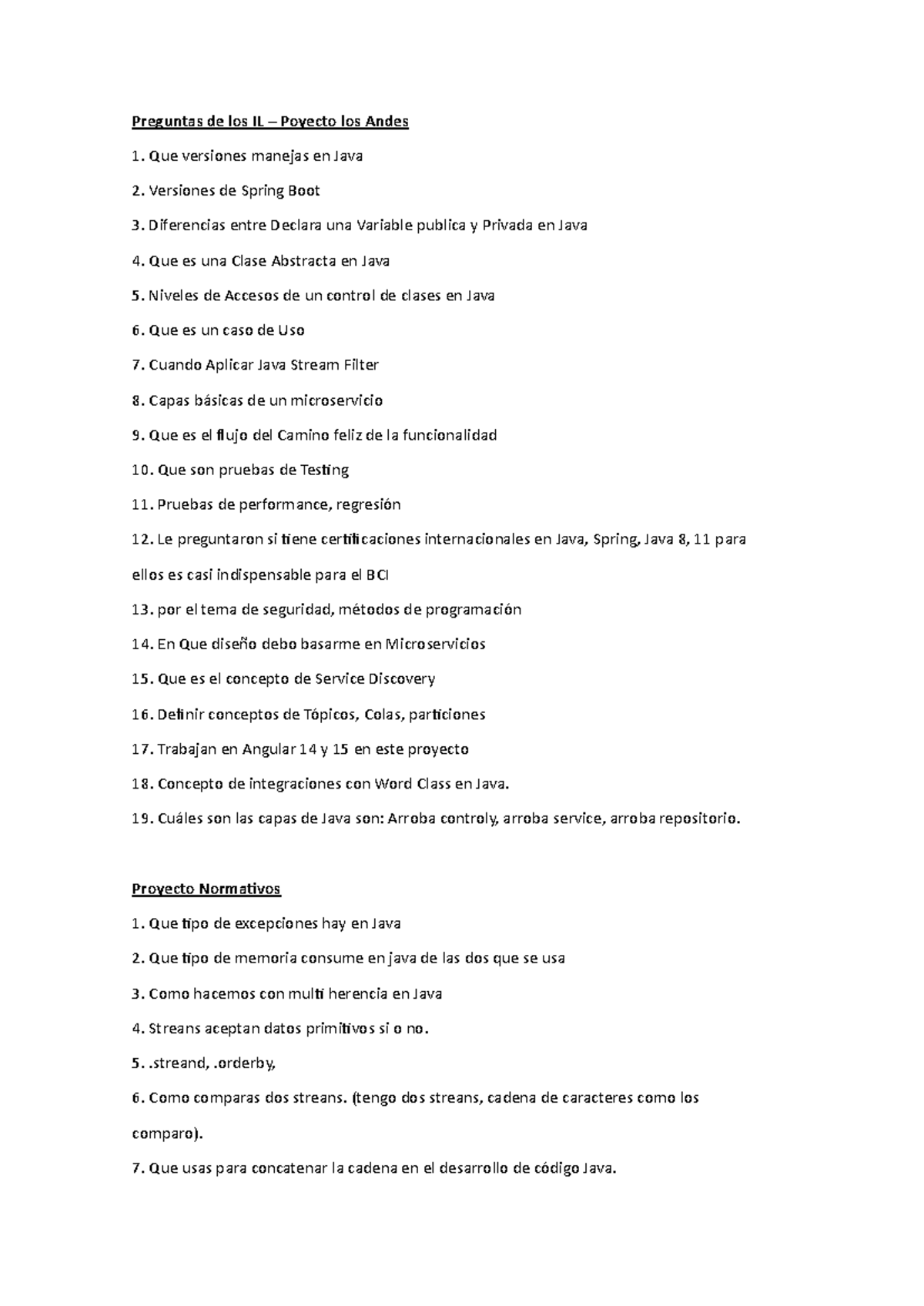 Preguntas de los IL - Java - Preguntas de los IL – Poyecto los Andes Que versiones manejas en ...