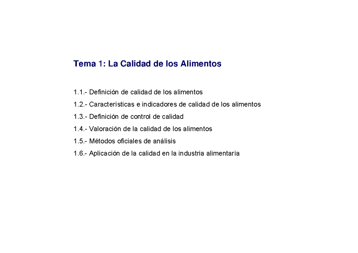 Control de calidad de los alimentos - Tema 1: La Calidad de los Alimentos 1.- Definición de ...