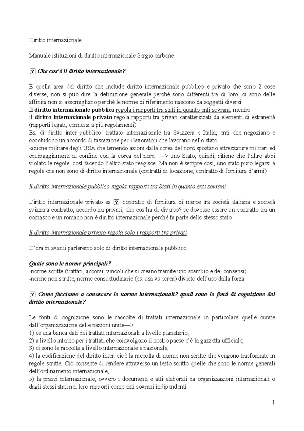Diritto internazionale I completo pt2 - Diritto internazionale Manuale ...