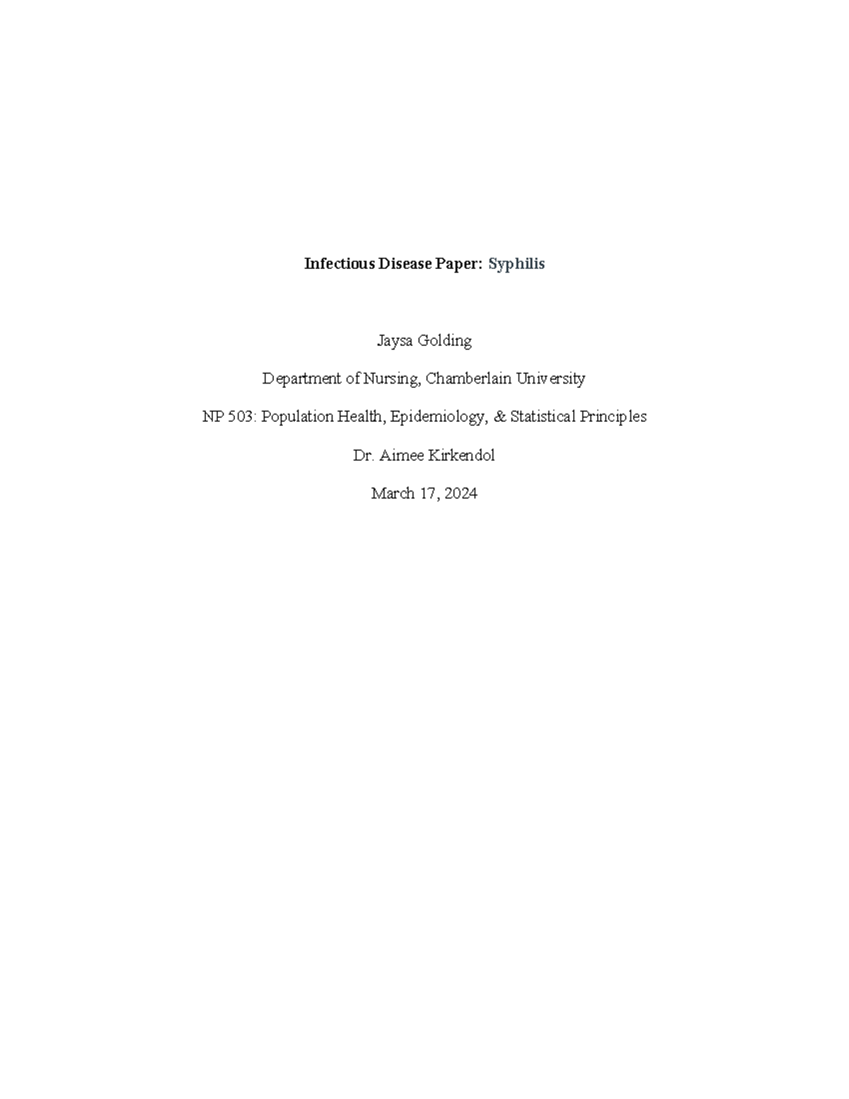 Infectious Disease Paper Jaysa Golding - Infectious Disease Paper ...