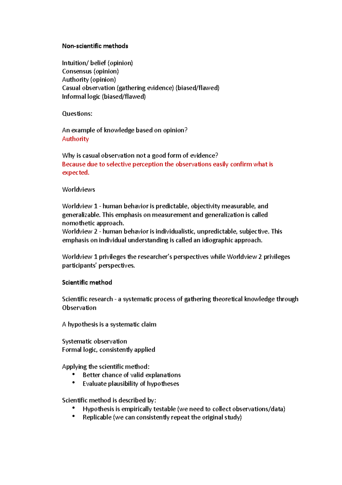 MCR week 1 - Non-scientific methods Intuition/ belief (opinion ...