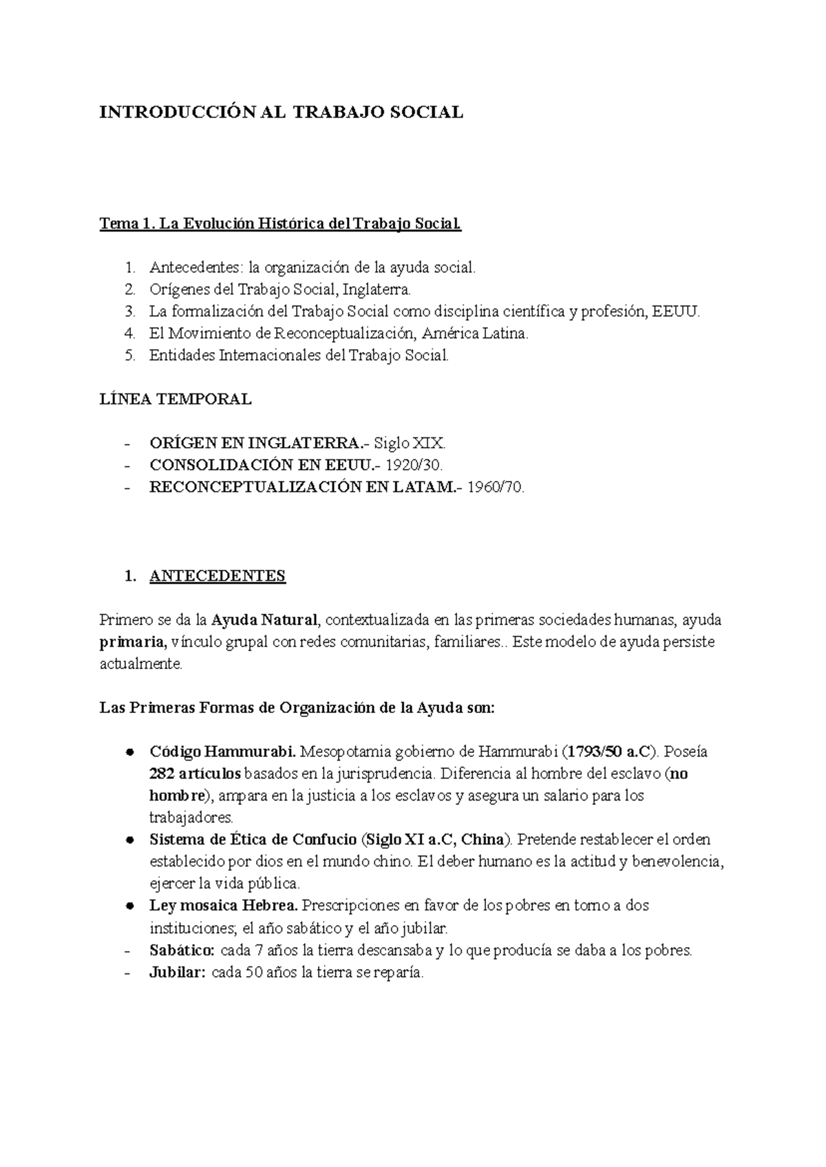 Introducción AL TS (limpio) - INTRODUCCIÓN AL TRABAJO SOCIAL Tema 1. La Evolución Histórica del ...