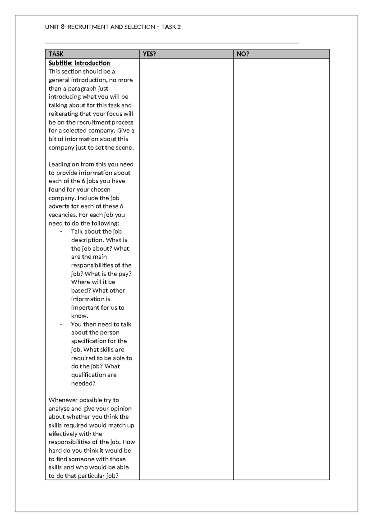 Unit 8 Assignment 2: Recruitment Process Evaluation Checklist - TASK ...