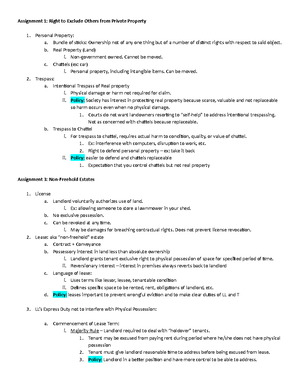 Property Outline - I. An Introduction to Property Law What is property ...