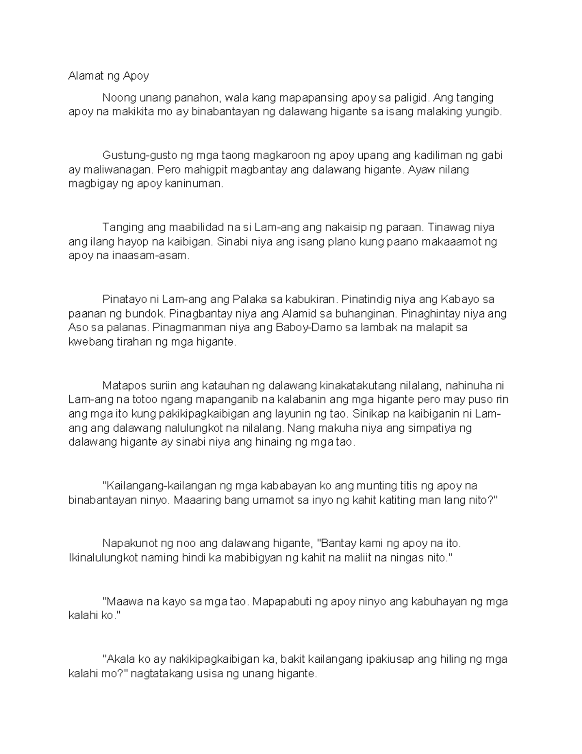 333964265 Alamat Ng Apoy - Alamat ng Apoy Noong unang panahon, wala ...