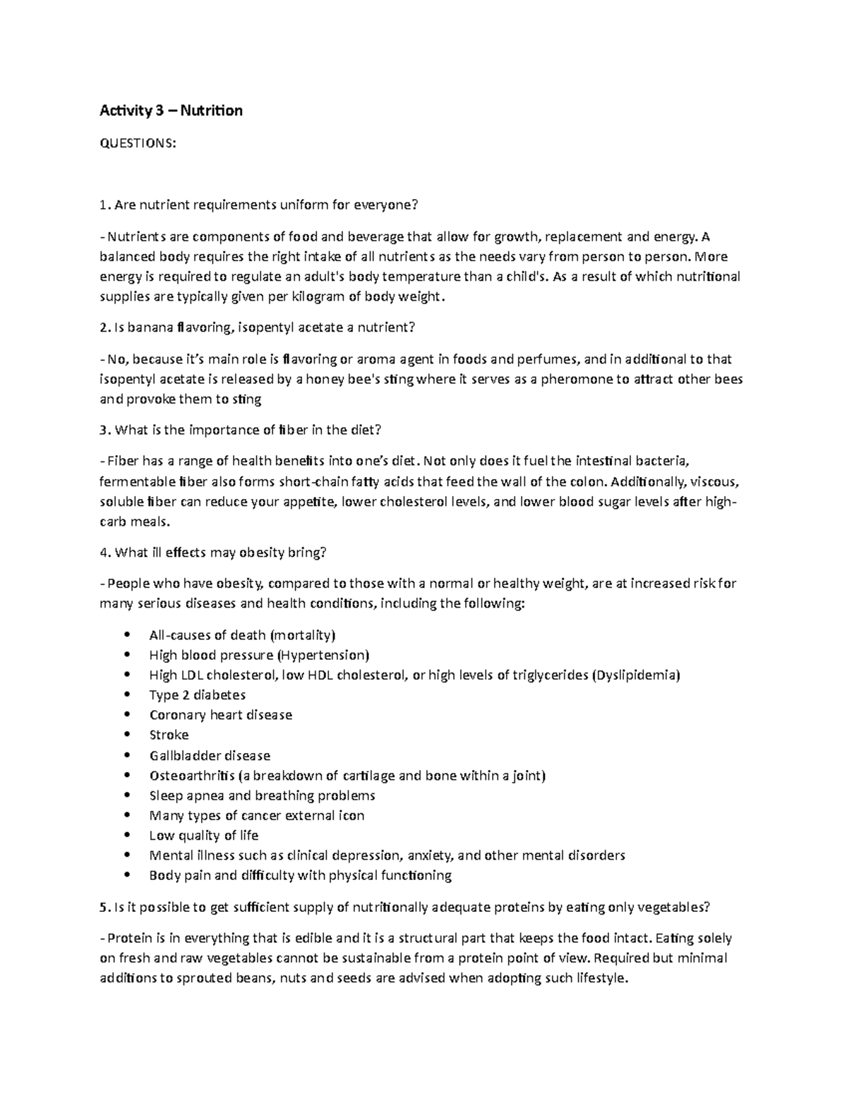 Biochemistry Activity no. 3 (Nutrition) - Pharmaceutical Biochemistry ...