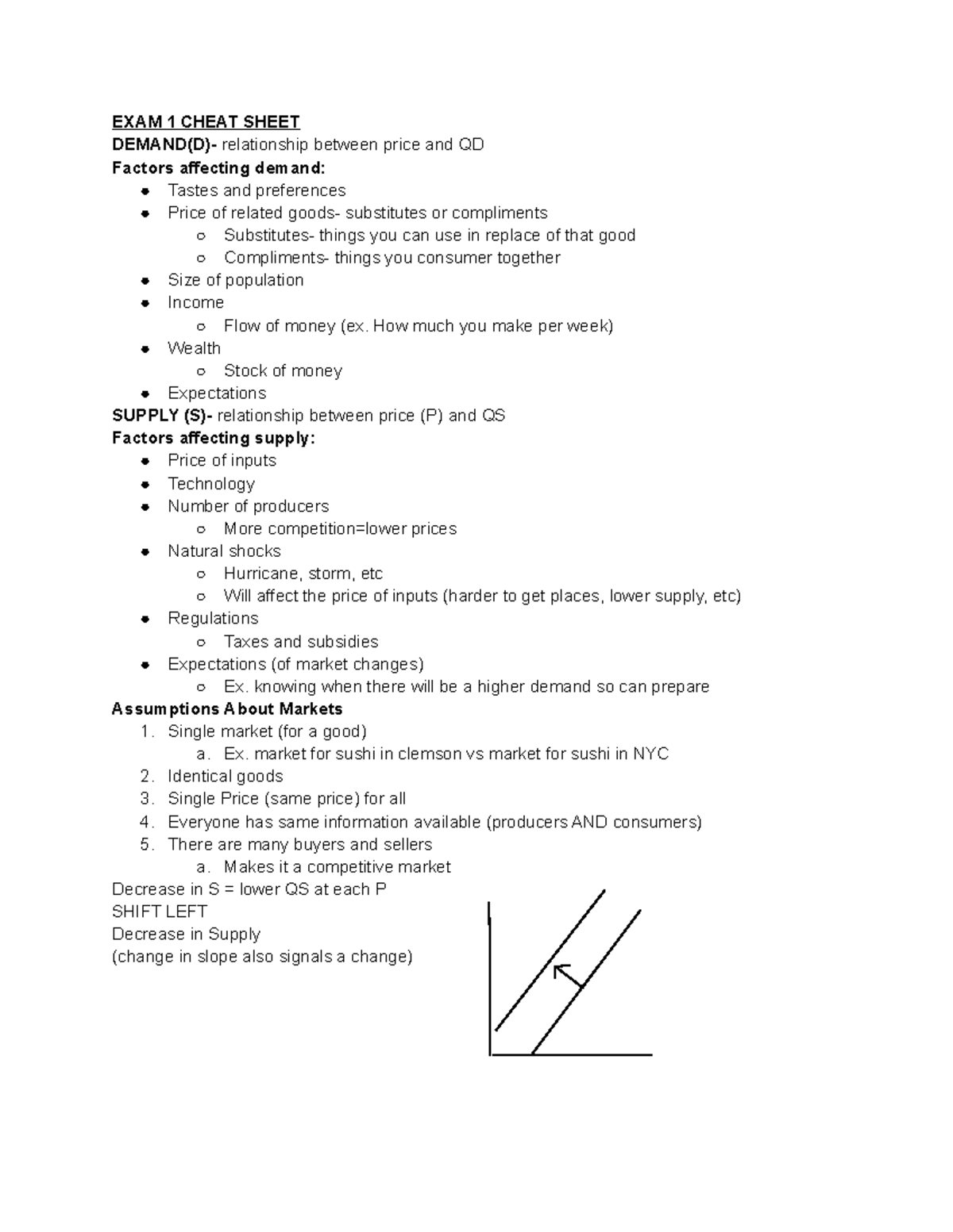 Microecon 3140 Exam 1 Cheat Sheet - EXAM 1 CHEAT SHEET DEMAND(D ...