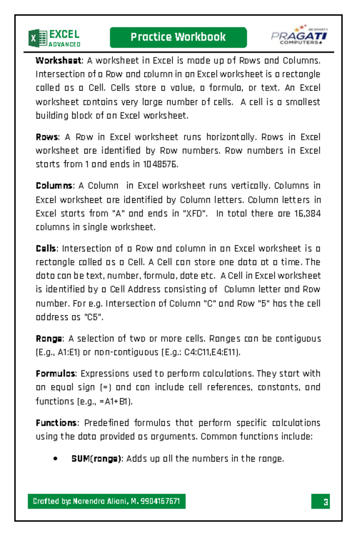 Page 3 - Class Notes for Excel Advanced Course. - EXCEL ADVANCED ...