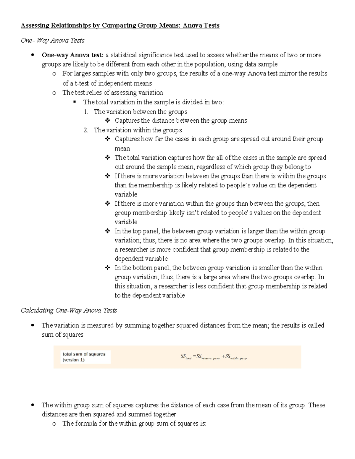 Chapter 8 Notes- Assessing Relationships by Comparing Group Means Anova ...
