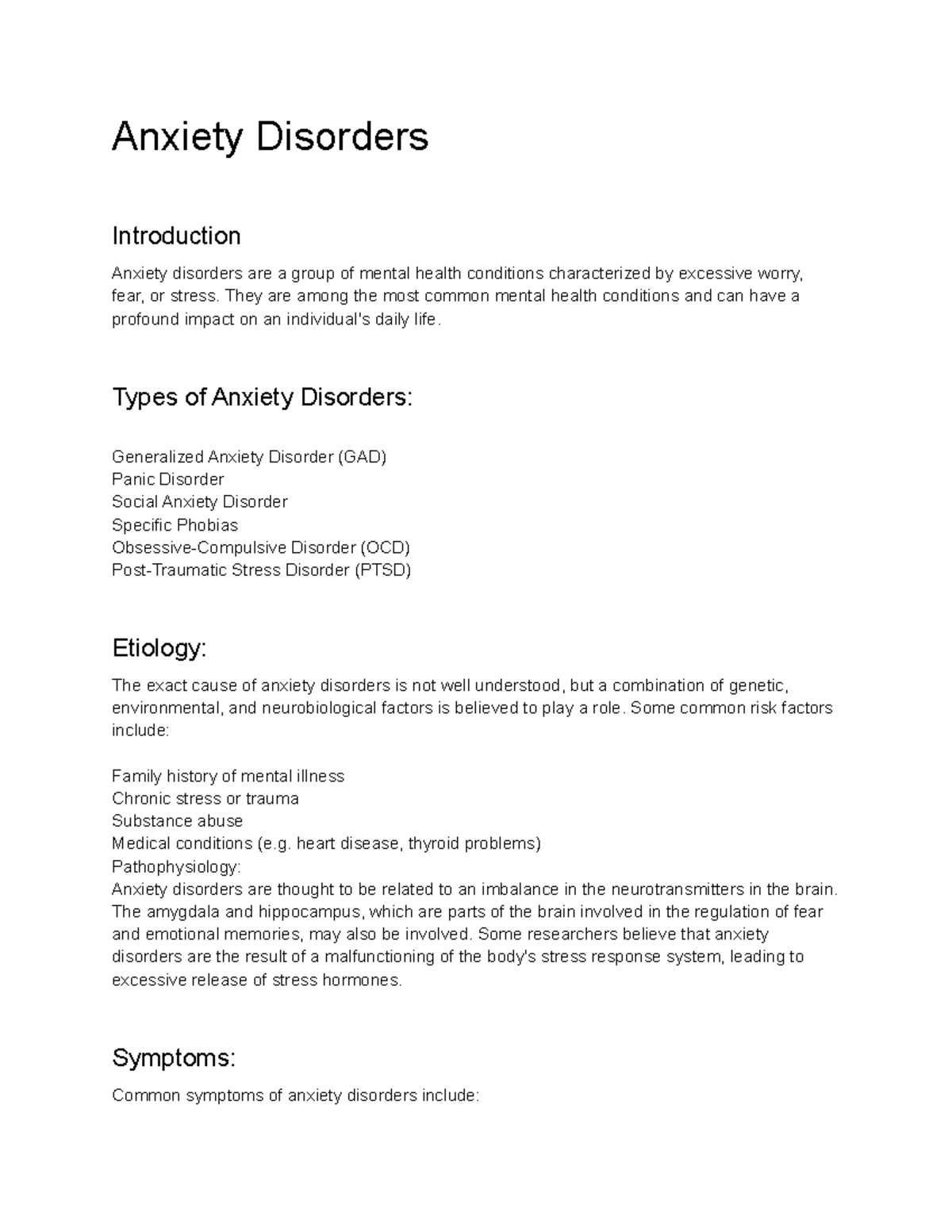 Pathophysiology (NUR 322) Lecture 41 - Anxiety Disorders - Anxiety ...