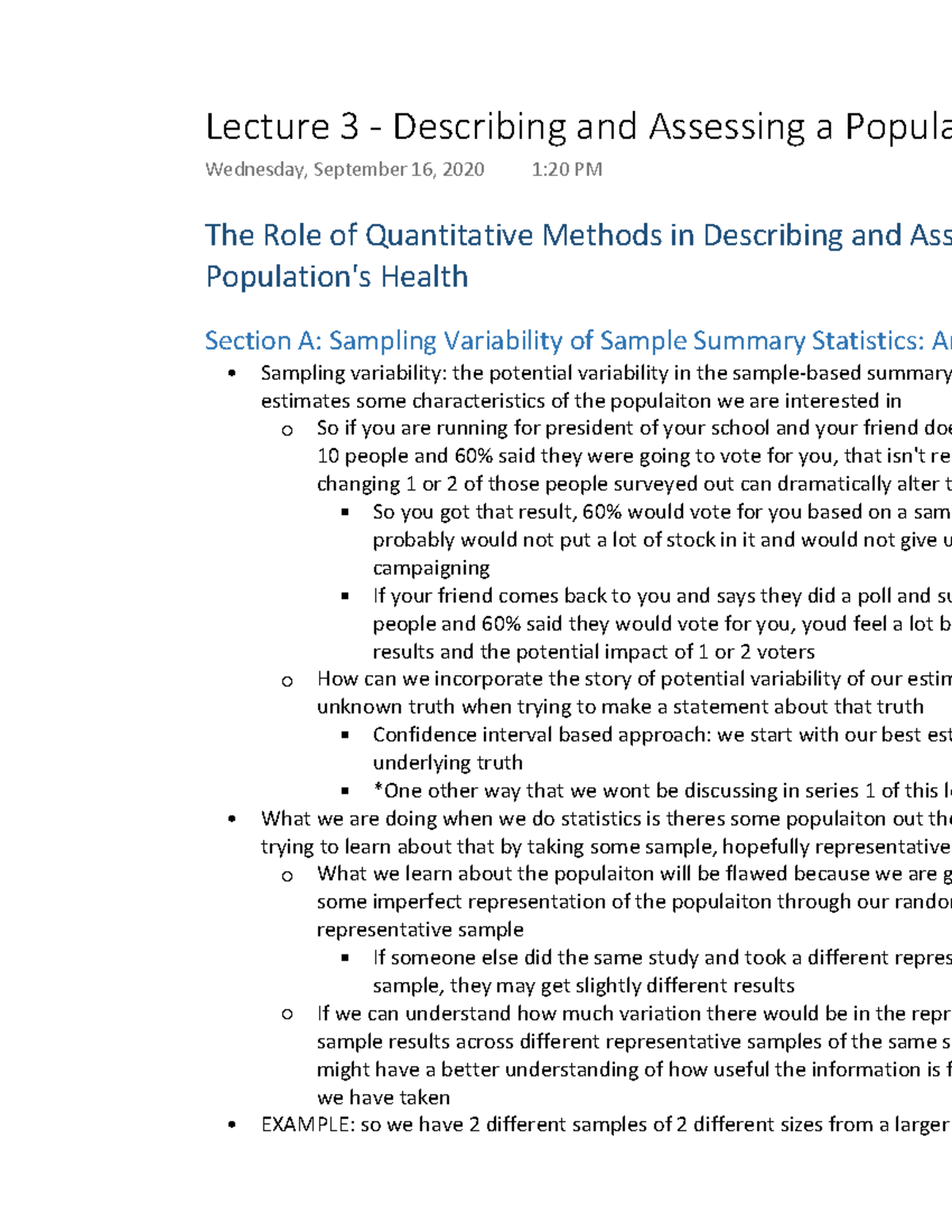 Lecture 3 - Describing and Assessing a Population's Health - The Role ...