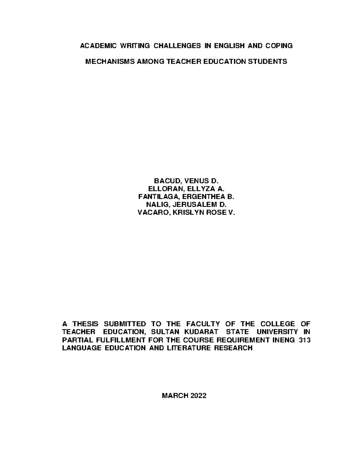 Academic Writing Challenges IN English AND Coping Mechanisms Among ...