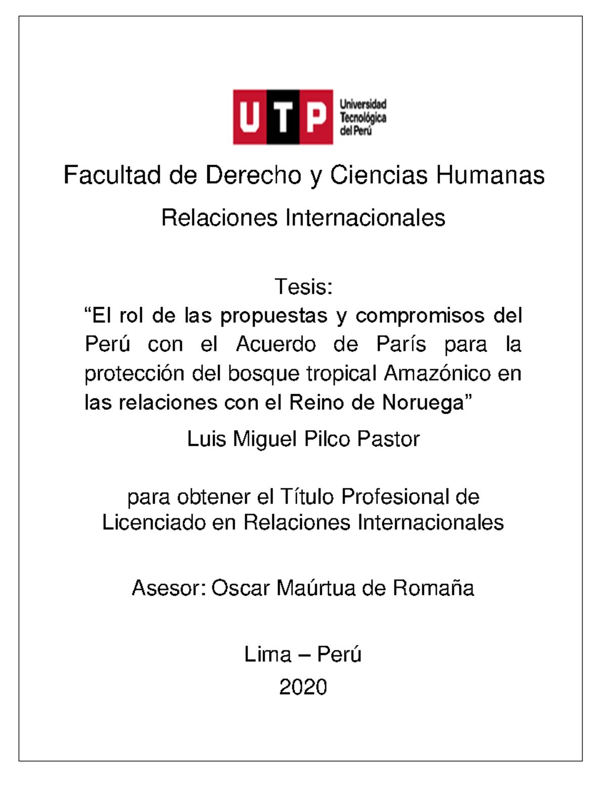 Luis Pilco Tesis Titulo Profesional 2020 - 1 Facultad de Derecho y ...