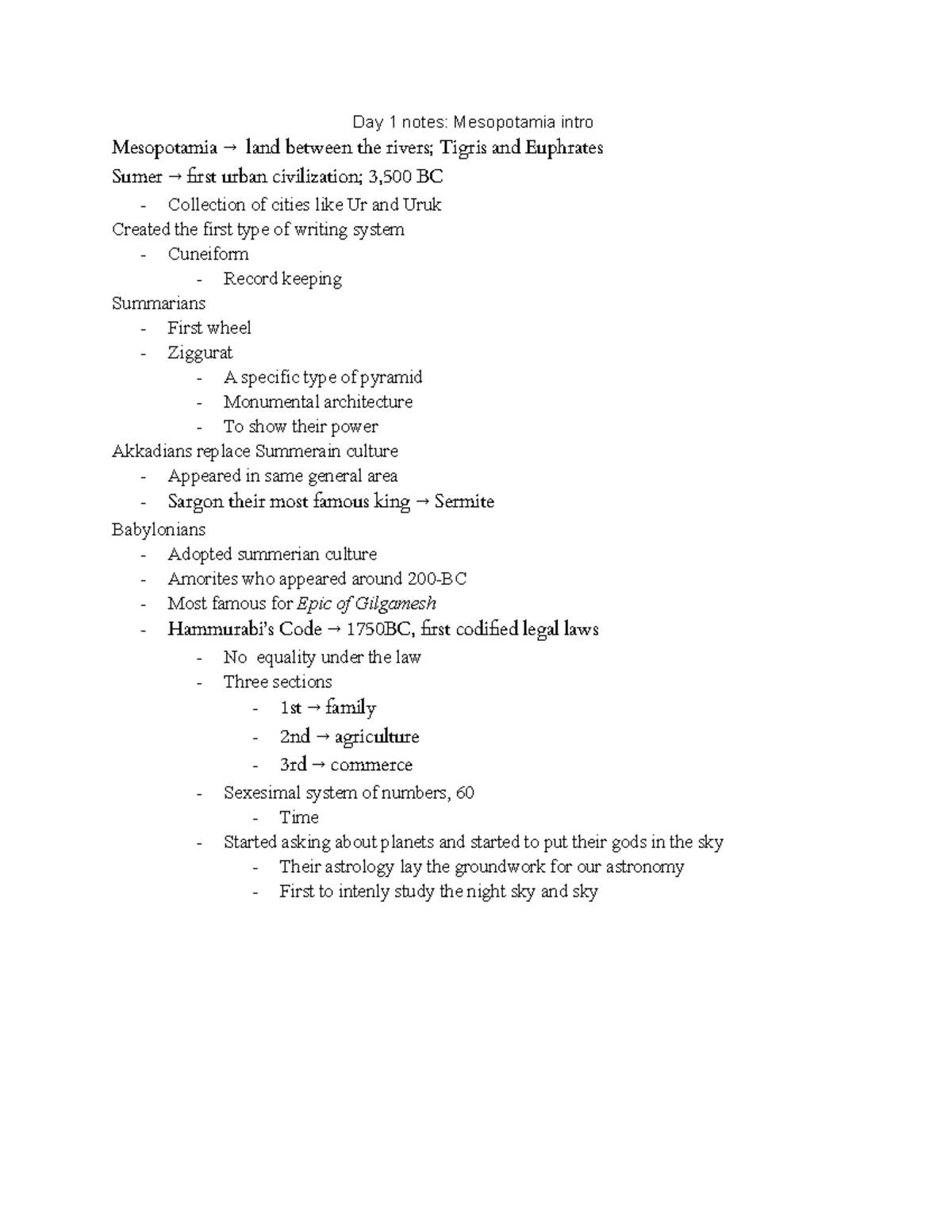 Day 1 notes Mesopotamia intro - Day 1 notes: Mesopotamia intro ...
