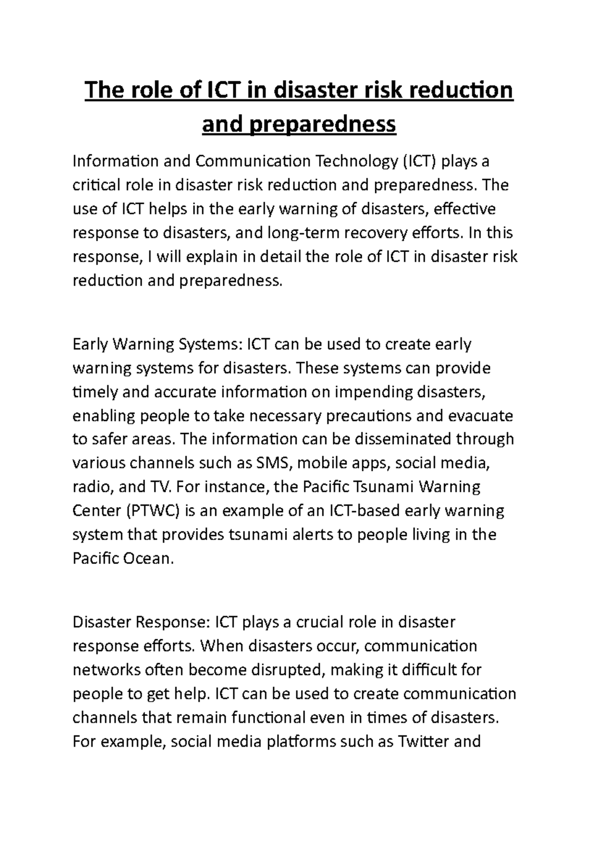 The role of ICT in disaster risk reduction and preparedness - The role ...