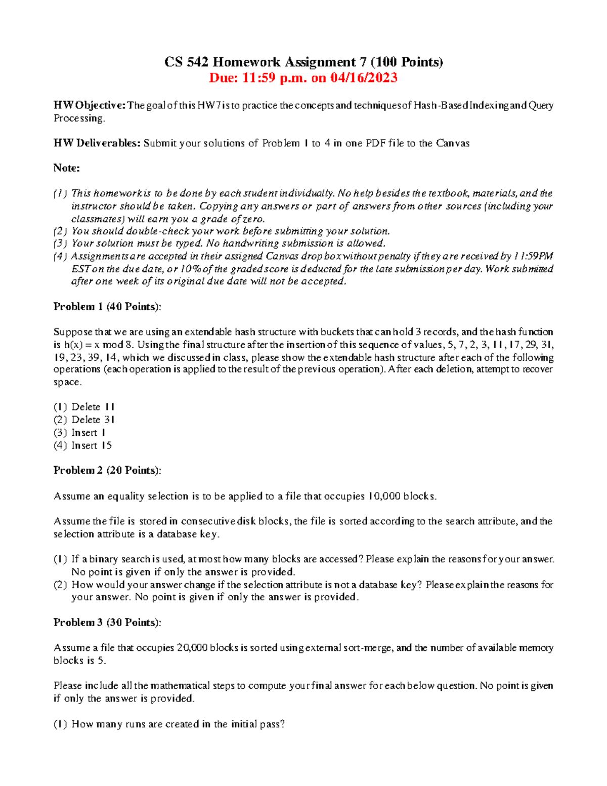 WPI - CS 542 - Homework Assignment 7 - CS 542 Homework Assignment 7 (100 Points) Due: 11:59 p ...