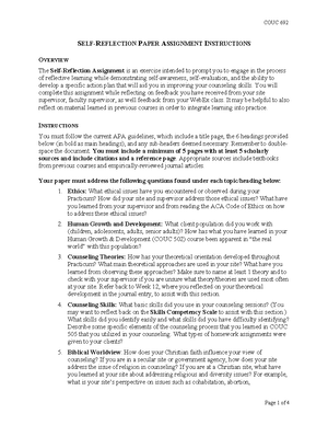 1 Self Reflection Paper COUC 698 Rhonda Wright - SELF-REFLECTION PAPER ...