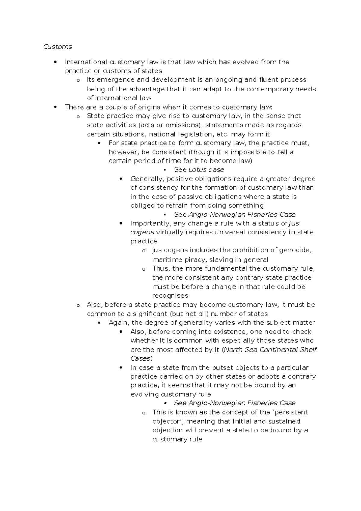 Customs - Lecture notes First semester - Customs International ...