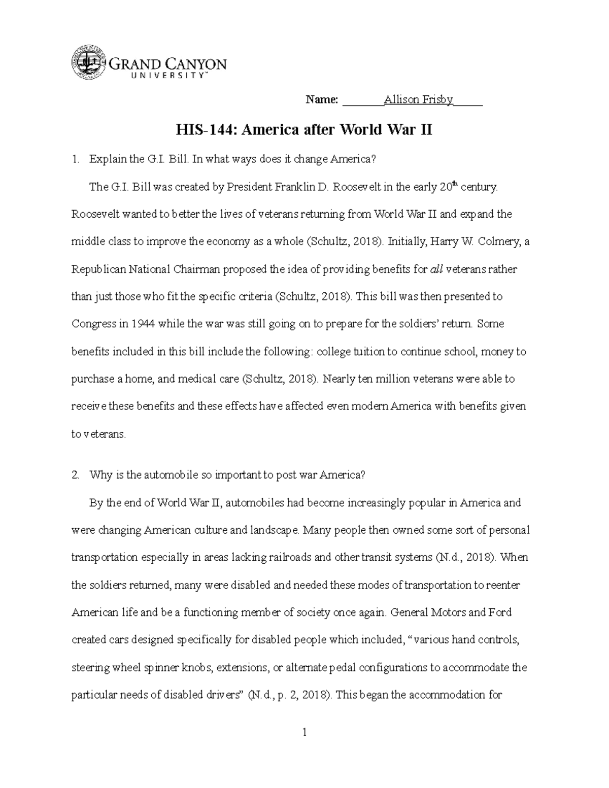 HIS-144 America after WWII Worksheet - Name: __Allison Frisby HIS-144 ...