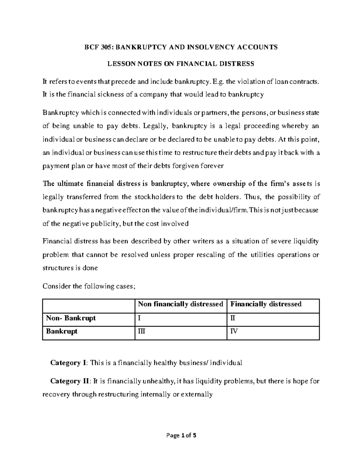 Financial Distress - ACCOUNTING - BCF 305: BANKRUPTCY AND INSOLVENCY ...