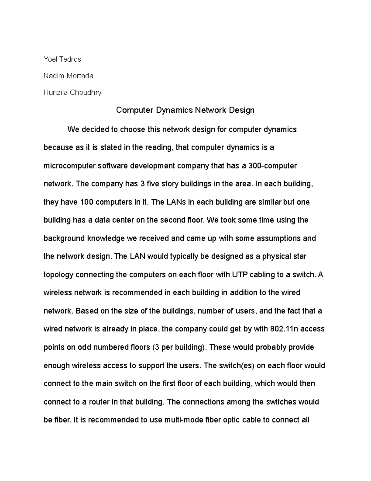 ITN 100 Group 1 Computer Dynamics Network Design - Yoel Tedros Nadim ...