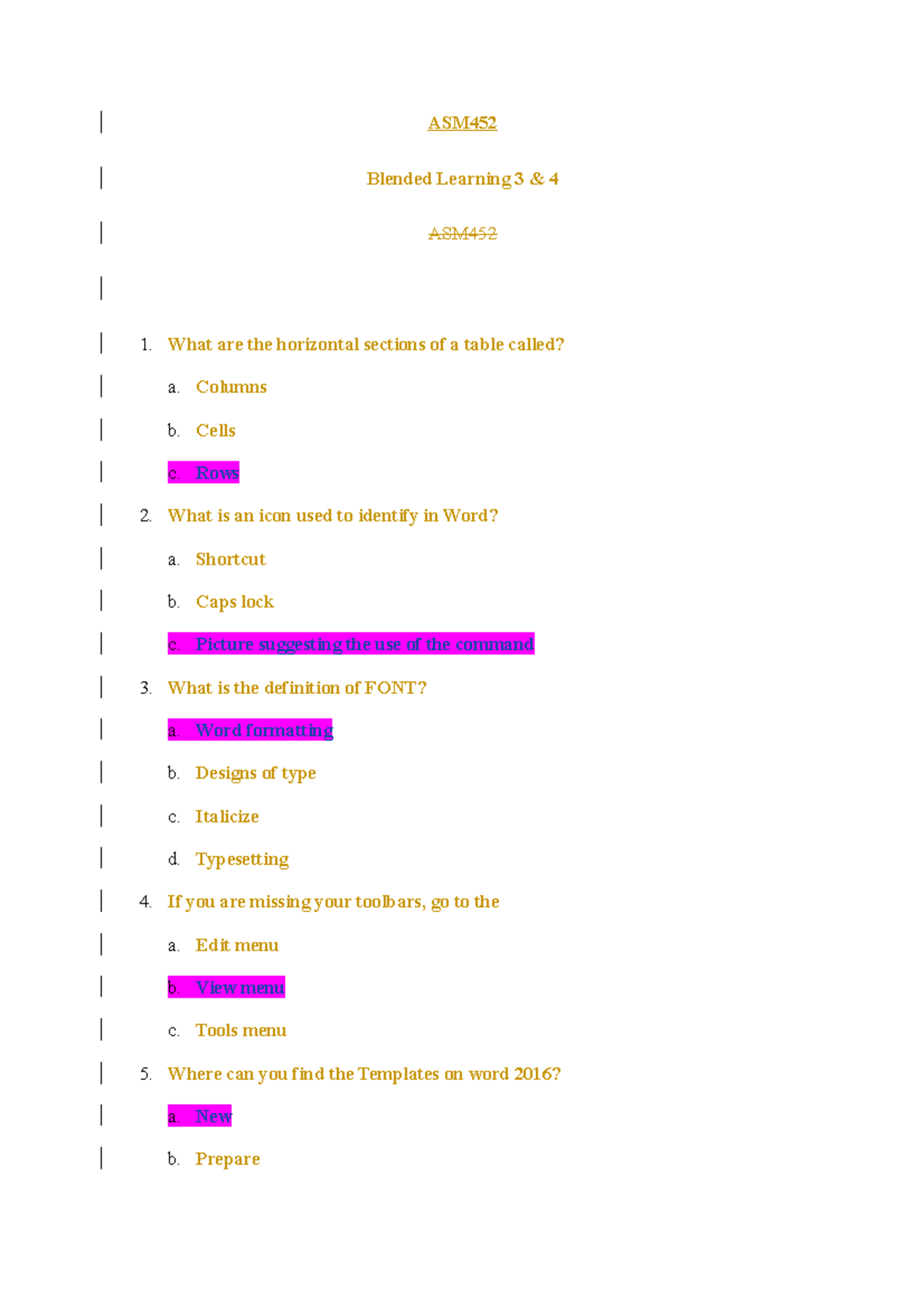 ASM452 (blended learning 3&4) - ASM Blended Learning 3 & 4 ASM What are ...