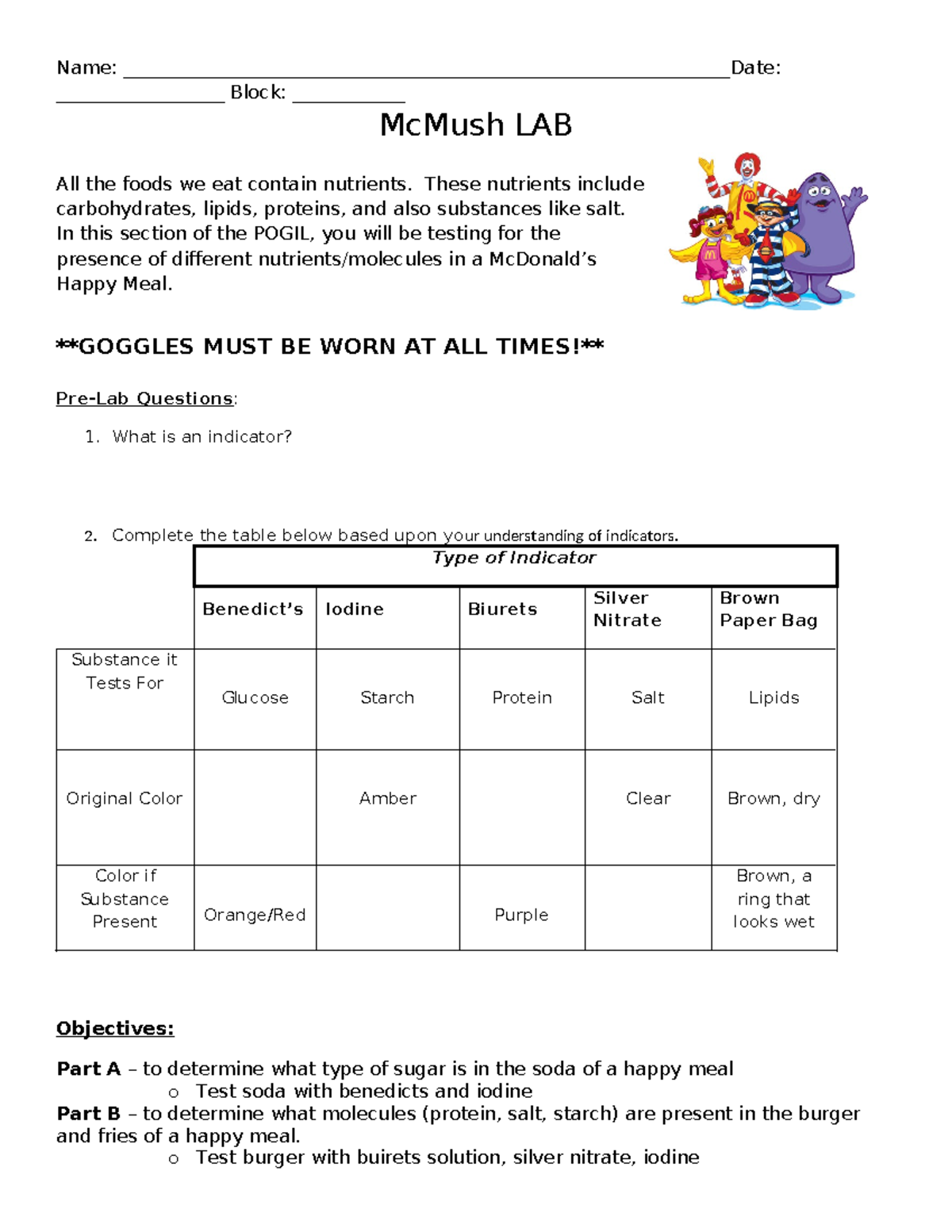Mc Mush Lab - Macromolecule Lab - Name: - Studocu