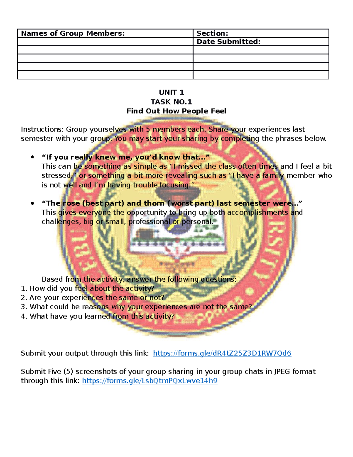ED124 Unit-1 Lesson-1 Task-1-Day - Names of Group Members: Section ...