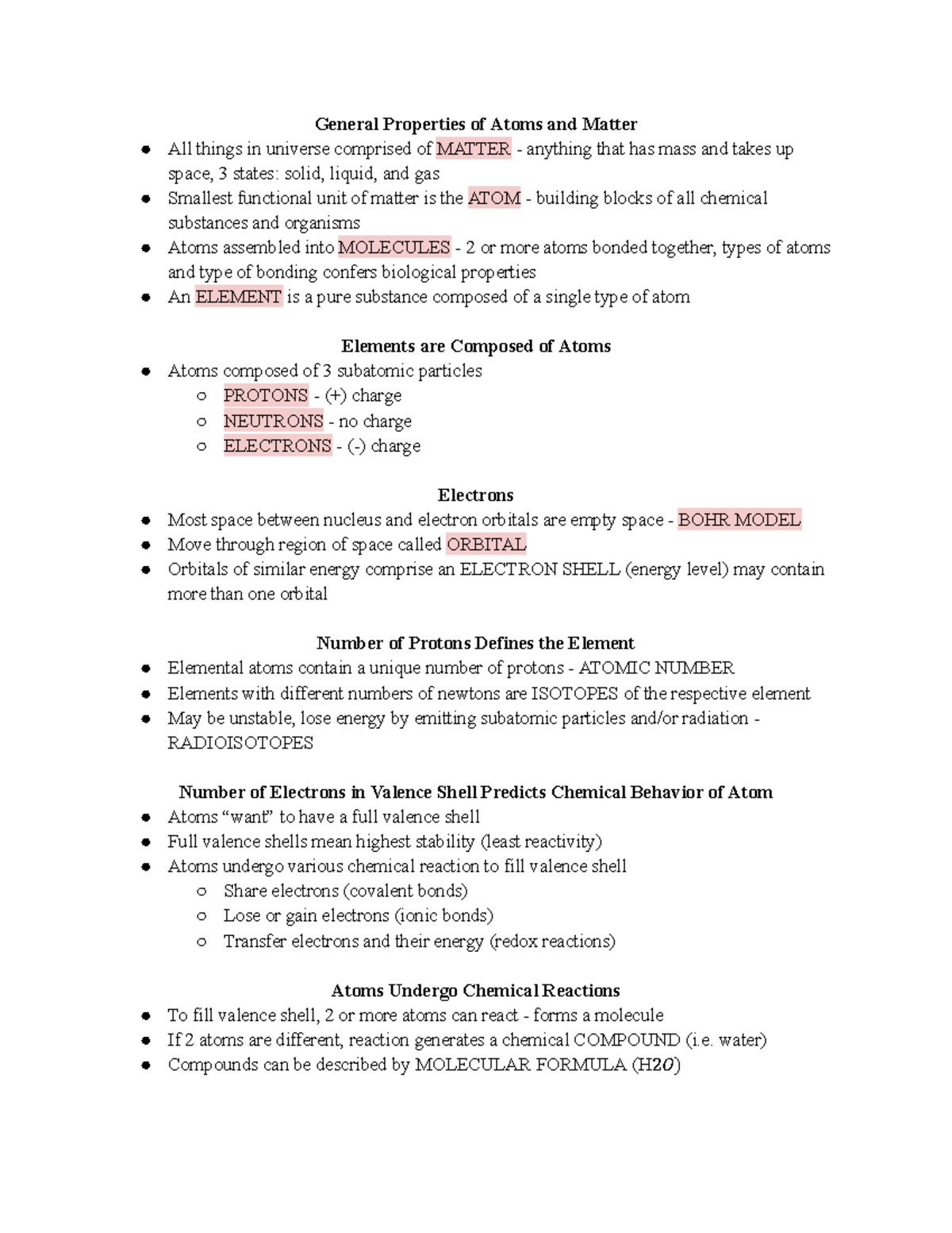 BIO 190 - Lecture 2 - detailing atoms, matter, molecules, etc ...