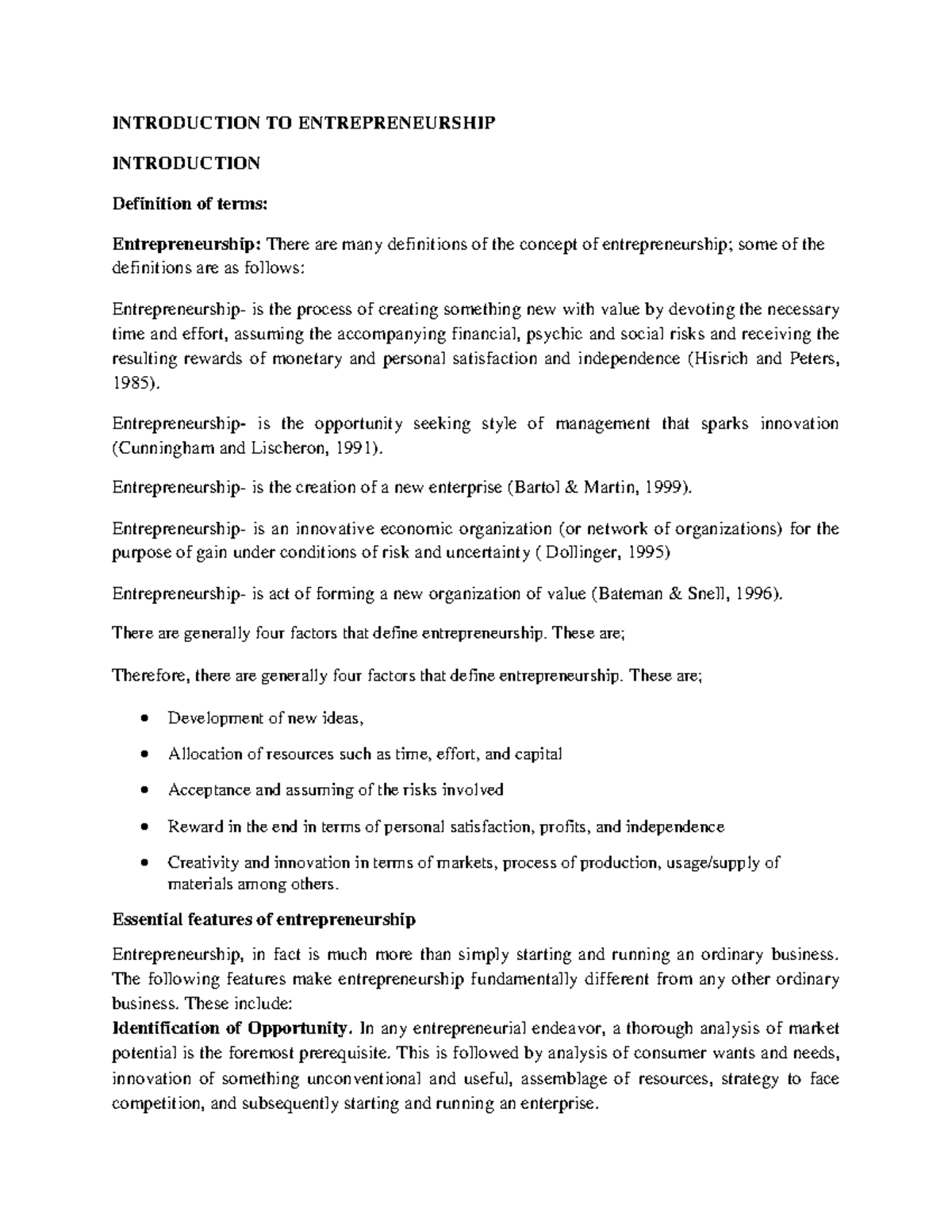 Topic 1 Introduction to entrepreneurship - INTRODUCTION TO ...