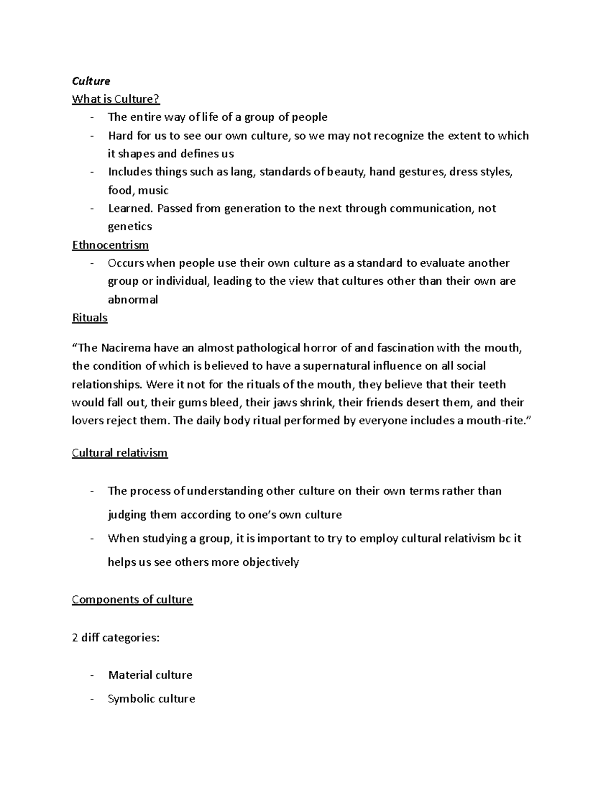 Sociology lecture 3 - detailed notes from class - Culture What is ...