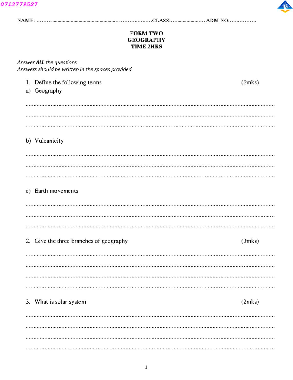 GEO F2 QS - I love this study - NAME: - Studocu