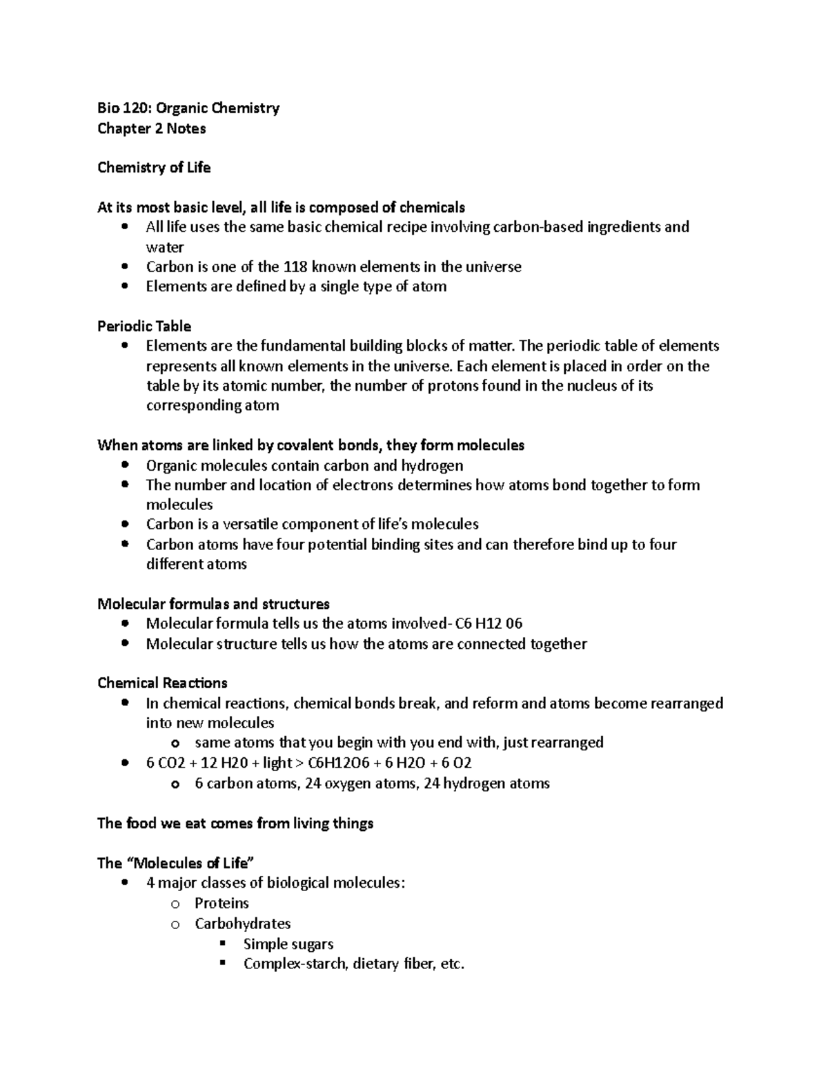 Bio 120 chapter 2 - notes to help with tests/quizzes and assignments ...
