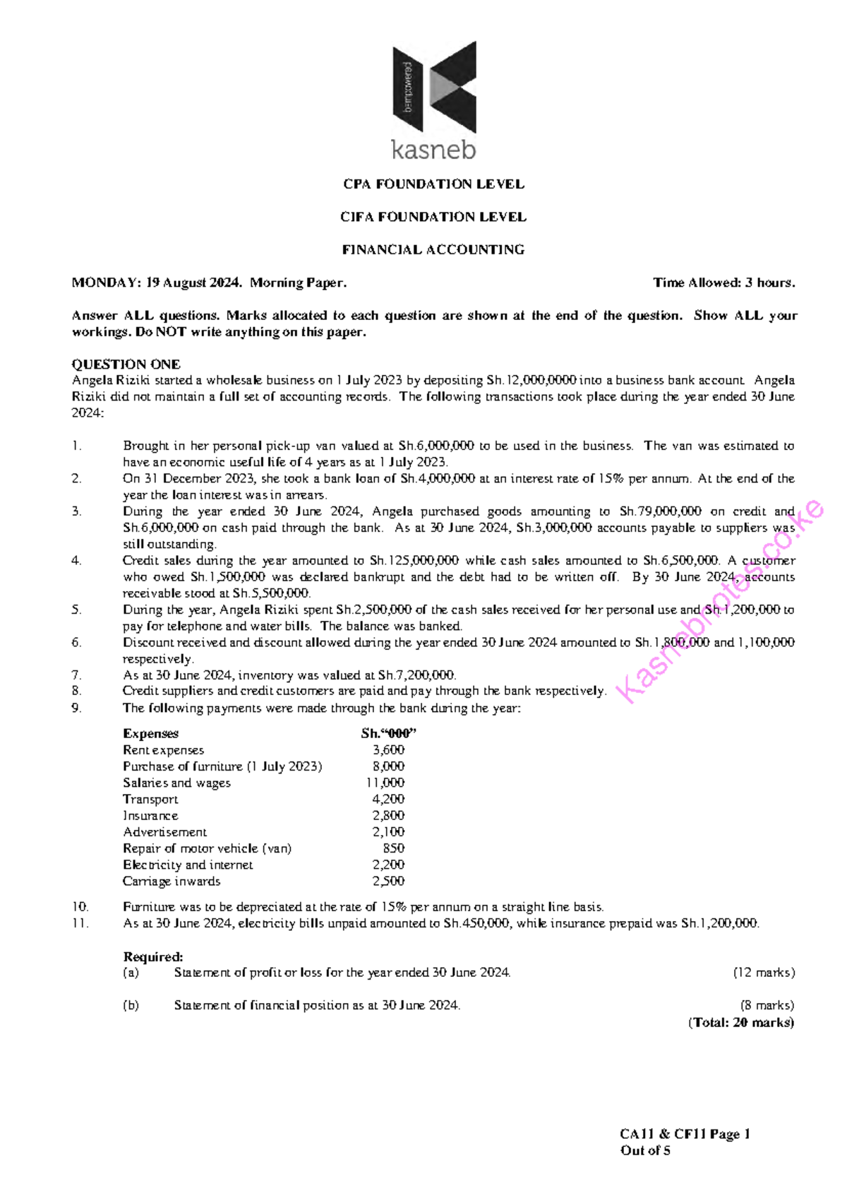 Financial Accounting Past Papers Combined 2024 - CA11 & CF11 Page 1 CPA ...