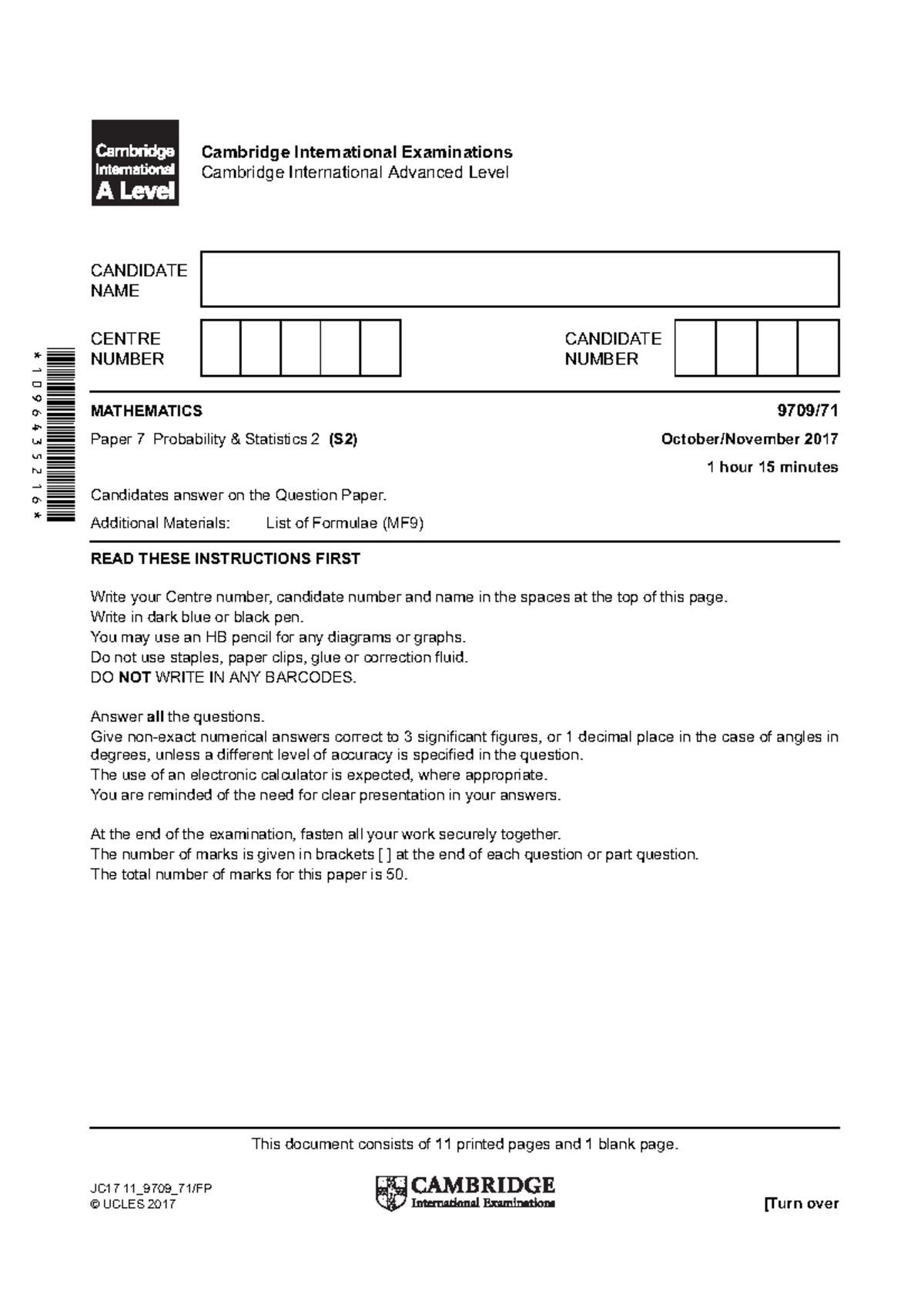 A Level Math 2017 question paper 71 - 1096435216 Cambridge ...