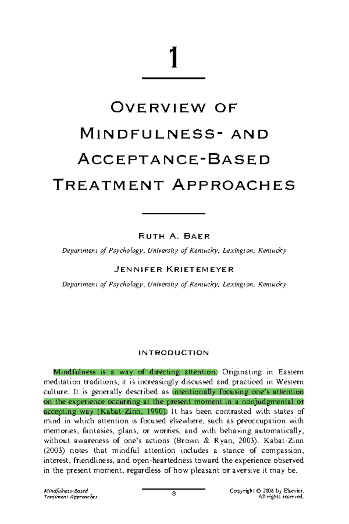 Mindfulness Overview - Notes on paper - 1 Overview of Mindfulness- and ...
