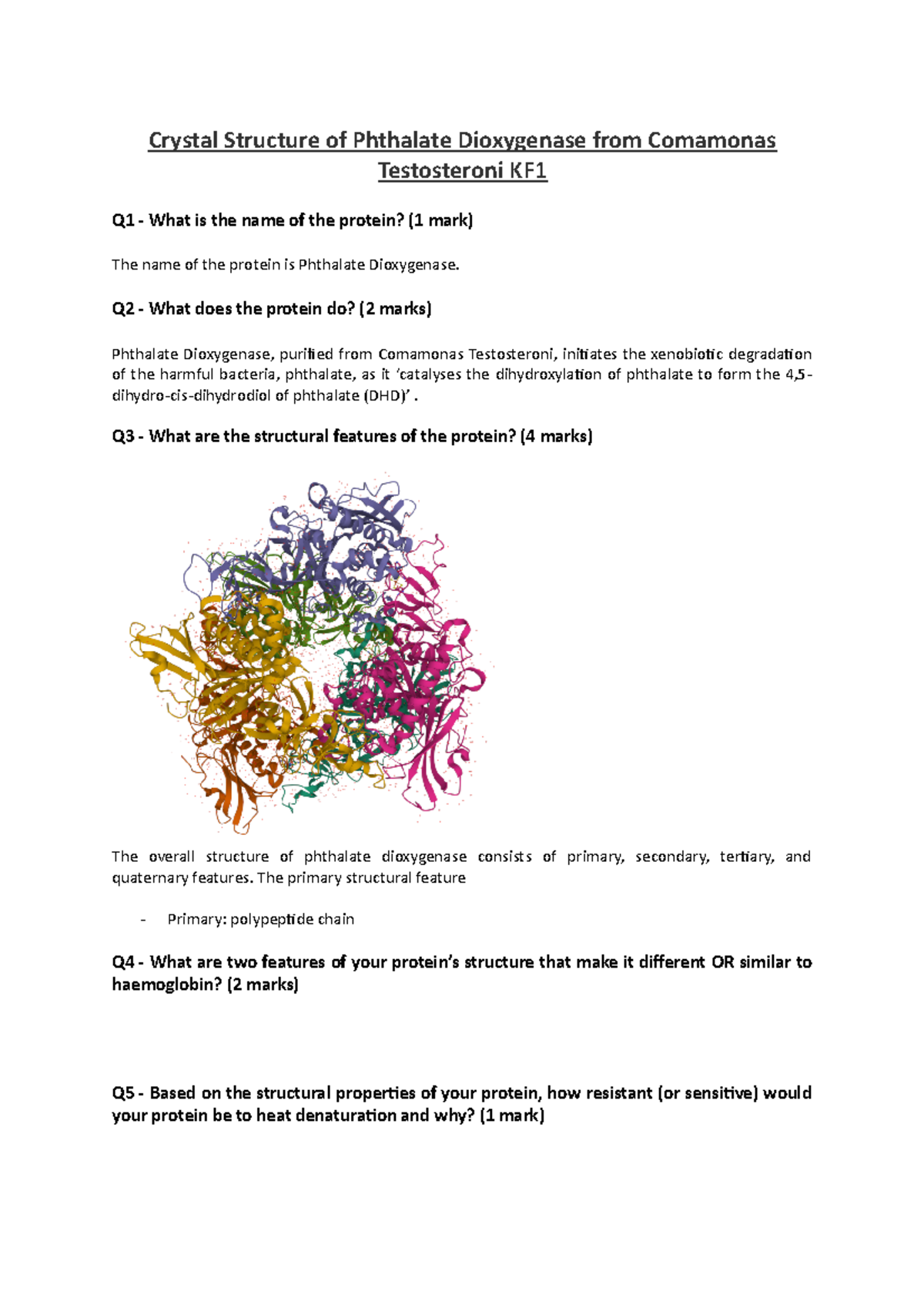 Crystal Structure of phthalate dioxygenase from Comamonas testosteroni ...