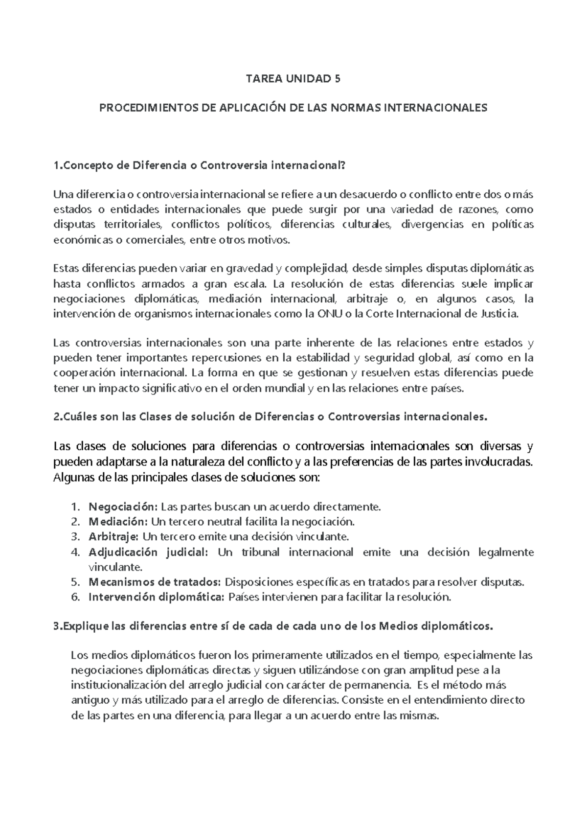Los Medios Diplomáticos De Solución De Controversias Internacionales