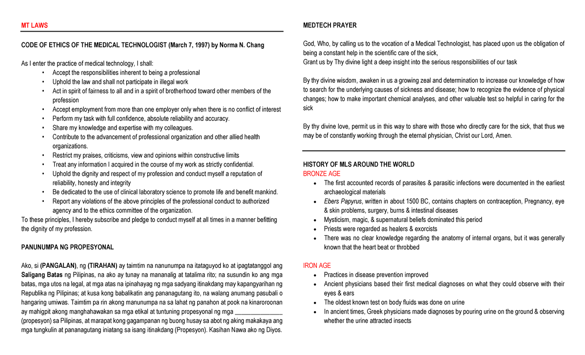 1 MT LAWS - MTLAWS1 - MT LAWS CODE OF ETHICS OF THE MEDICAL ...
